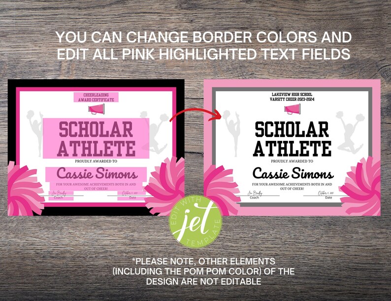 Editable Cheerleading Award Certificates (instant Download) - Etsy