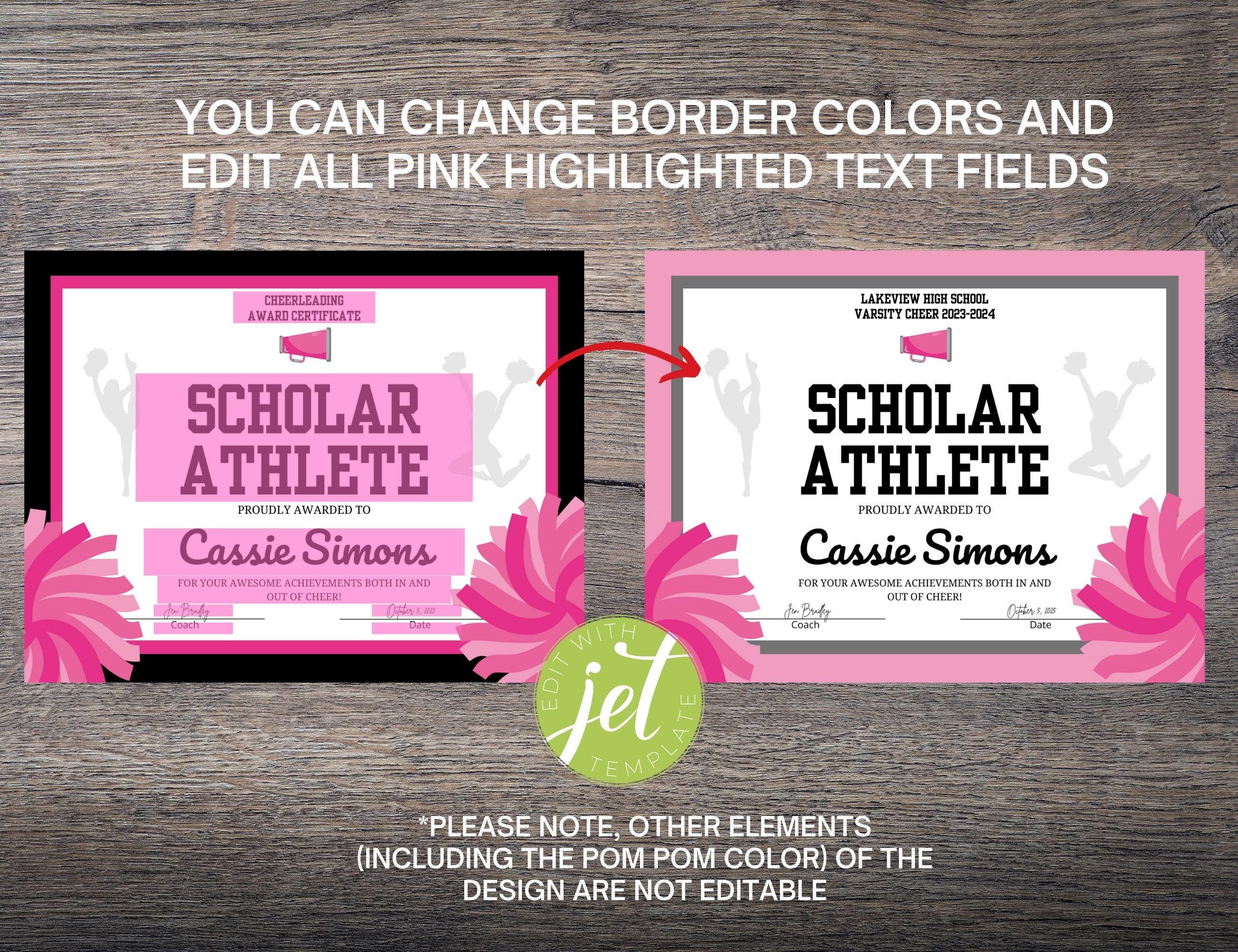 Editable Cheerleading Award Certificates (instant Download) - Etsy