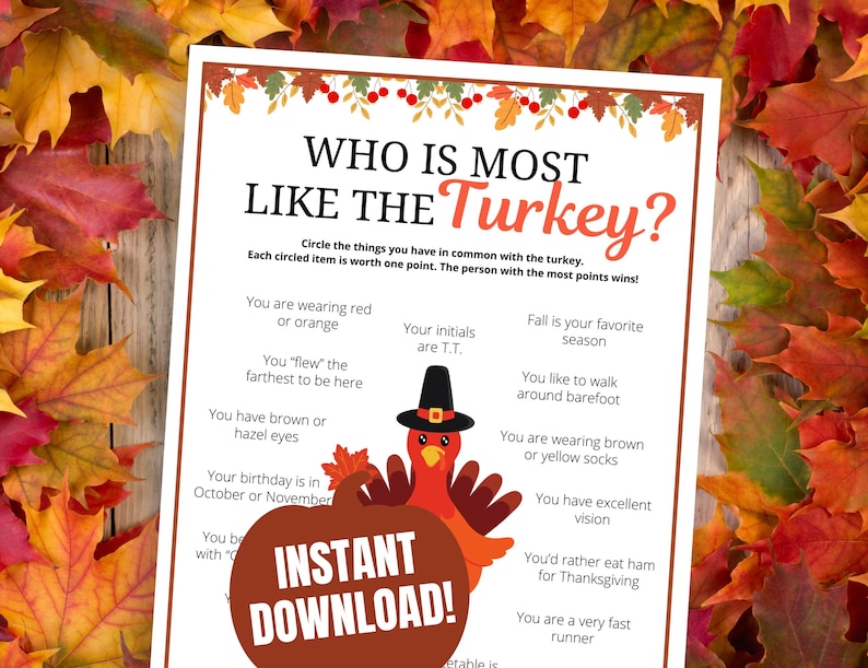 Who is Most Like Turkey Funny Thanksgiving Game for Kids - Etsy