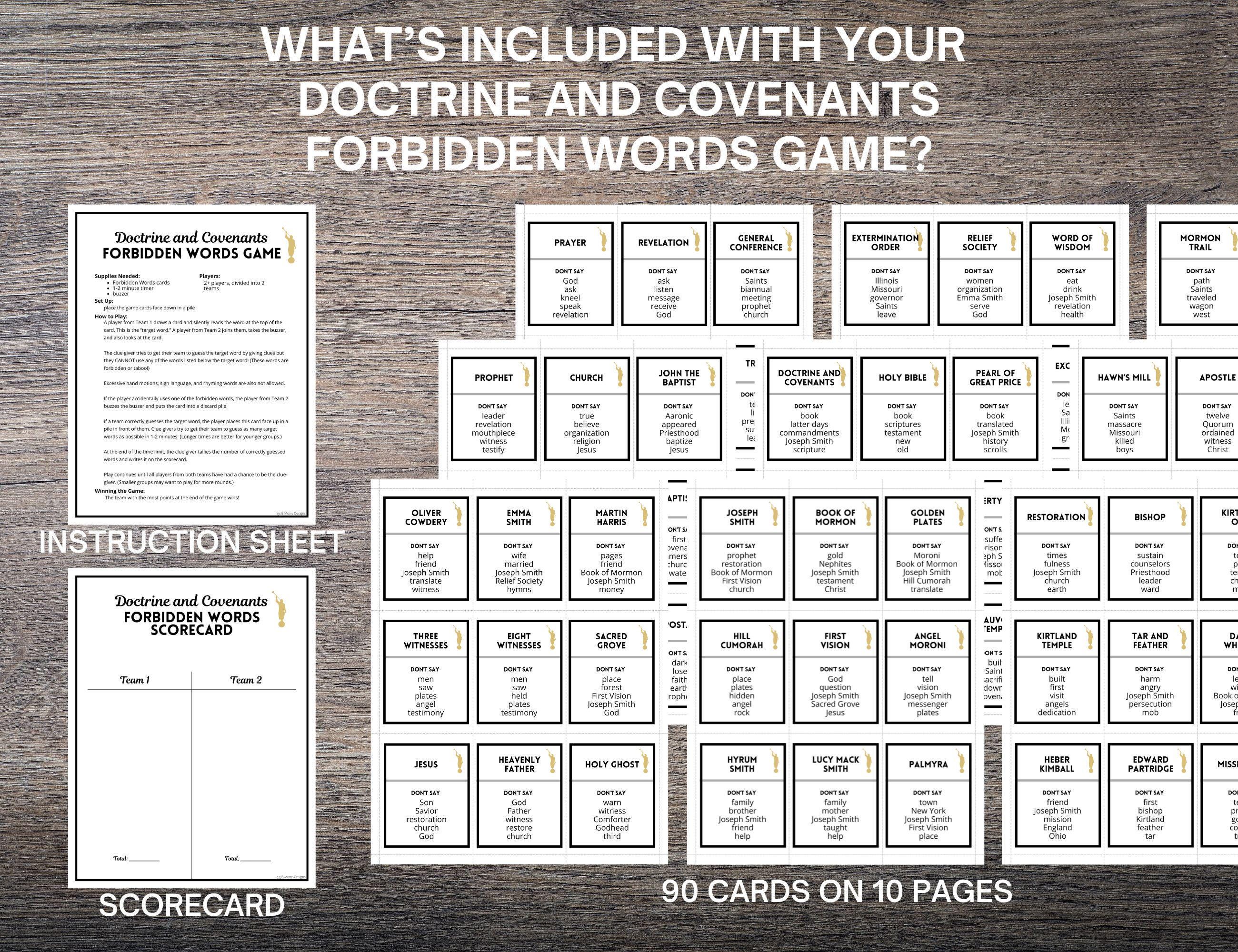 Doctrine and Covenants Forbidden Words Game: LDS Seminary or Sunday ...