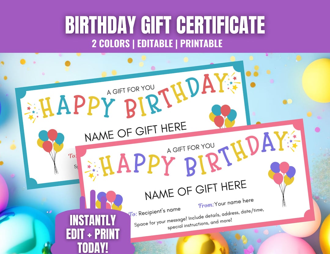 Kids Birthday Gift Certificate, Birthday Coupon, Printable Birthday ...