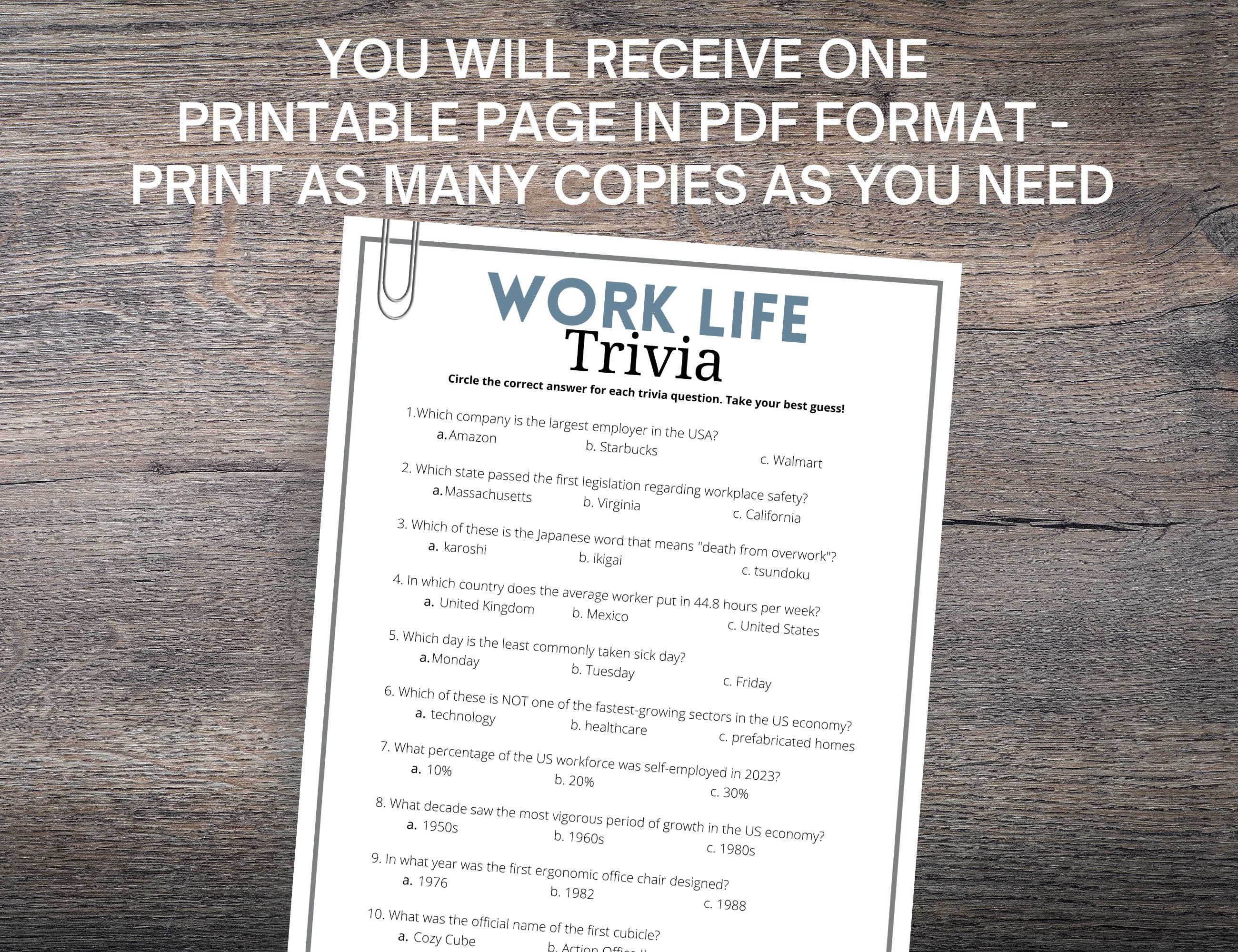 Work Trivia Game Fun Office Party Idea for Team Building - Etsy