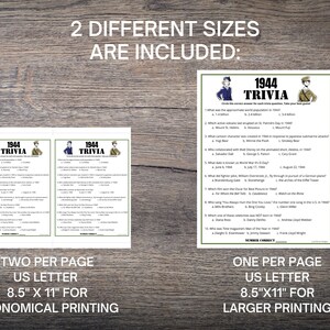 1944 TRIVIA Games BUNDLE, Fun 1944 Questions & Answers, Printable 1940s ...
