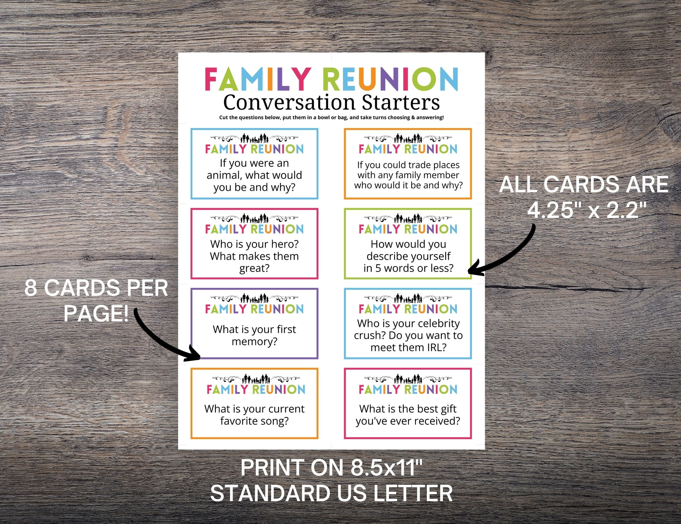 Family Reunion Conversation Starter Cards: 96 Funny Icebreaker ...