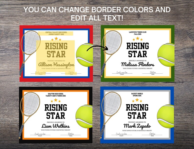 Editable Tennis Award Certificates: End of Season Team Party Awards ...