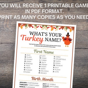 Thanksgiving Turkey Name Game: Funny Printable for Families (digital ...