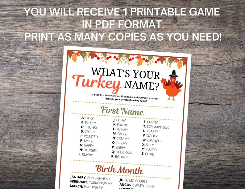 Thanksgiving Turkey Name Game: Funny Printable for Families (digital ...