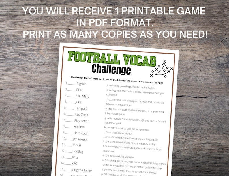 Football Vocabulary Quiz Game: Trivia Night Party (digital Download) - Etsy