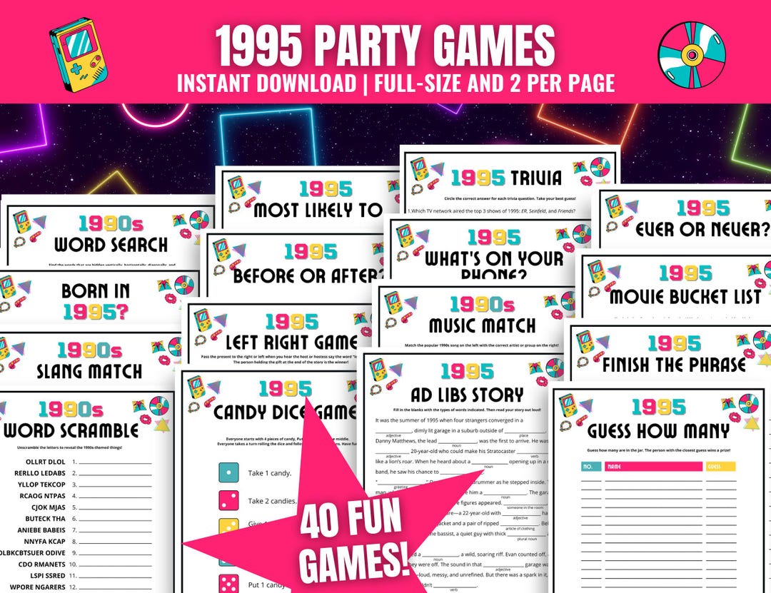 1995 Party Games BUNDLE, 1990s Party Games, Born in 1995 Games, 30th ...