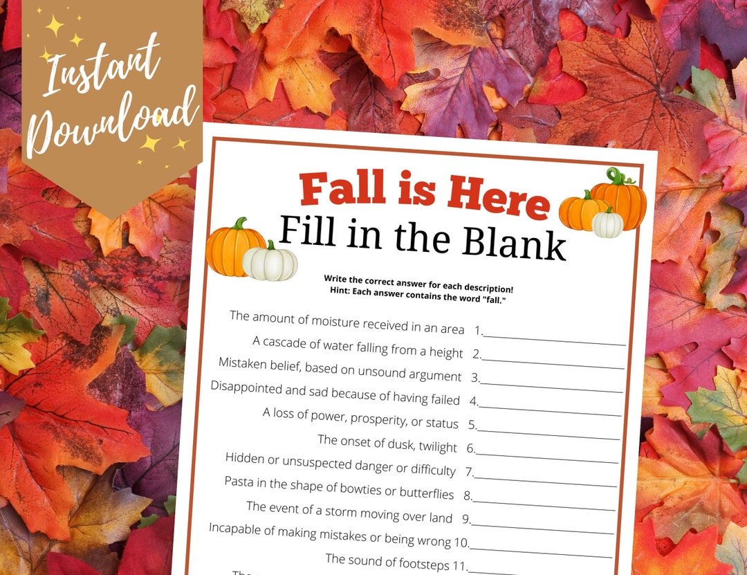 Fall Fill in the Blank Printable Game, Fun Fall Activity for Fall ...