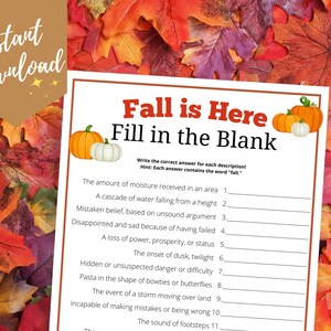 Fall Fill-in-the-blank Game: Printable Autumn Activity (PDF Download ...