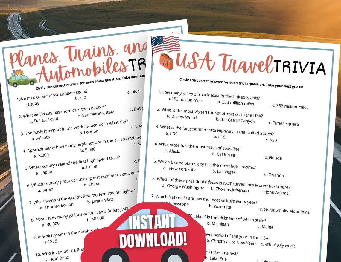 Road Trip Trivia Game Bundle: USA & Transportation (printable) - Etsy