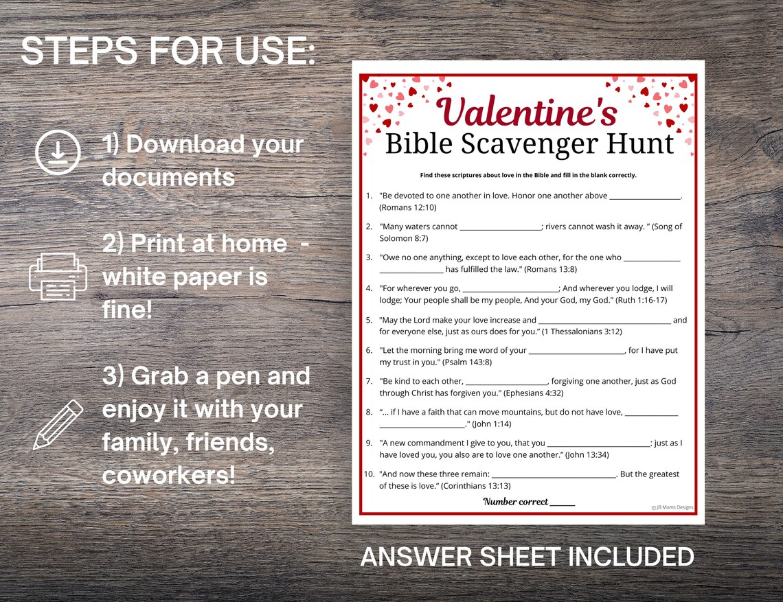 Valentine's Bible Scavenger Hunt Game: Christian Activity (PDF) - Etsy