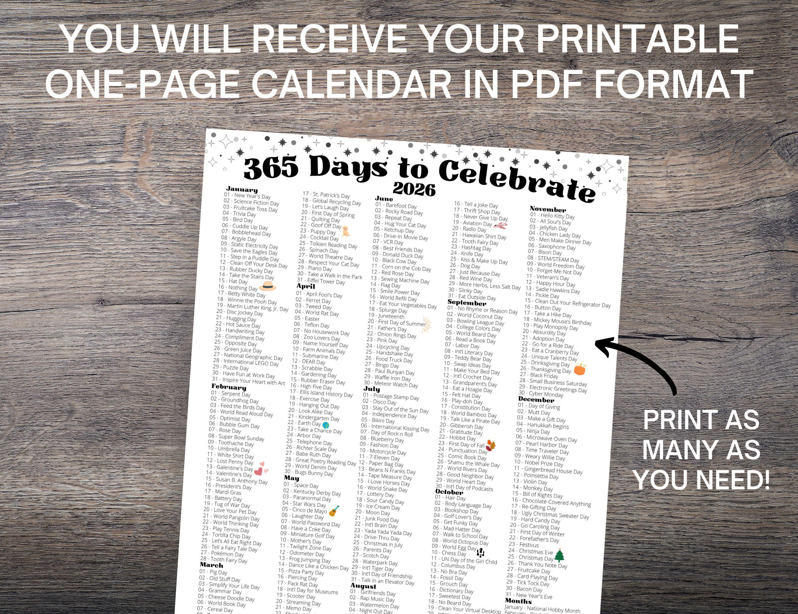 2026 National Fun Days Calendar: Social Media Ideas (printable) - Etsy
