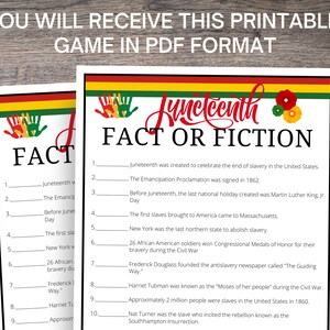 Juneteenth Fact or Fiction Trivia Game, Fun Juneteenth Game to ...