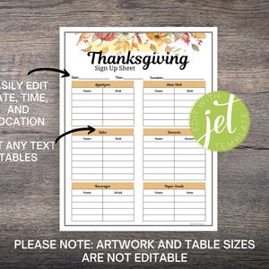 Thanksgiving Potluck Sign-up Sheet: Dinner, Church, Office (PDF ...