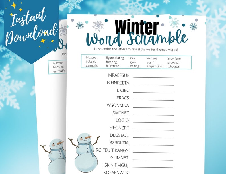 Winter Word Scramble Game for Kids Teens & Adults Winter - Etsy