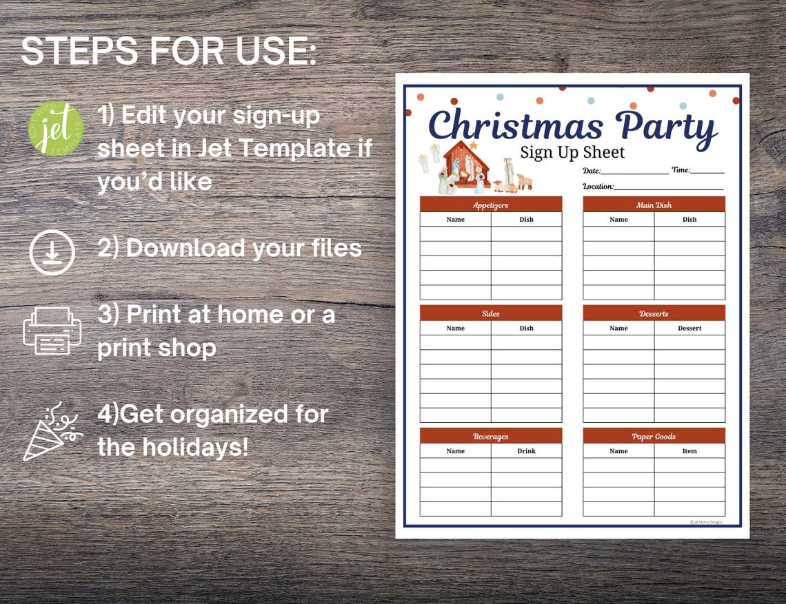 Christian Christmas Potluck Sign up Sheet: Church Dinner Party (digital ...