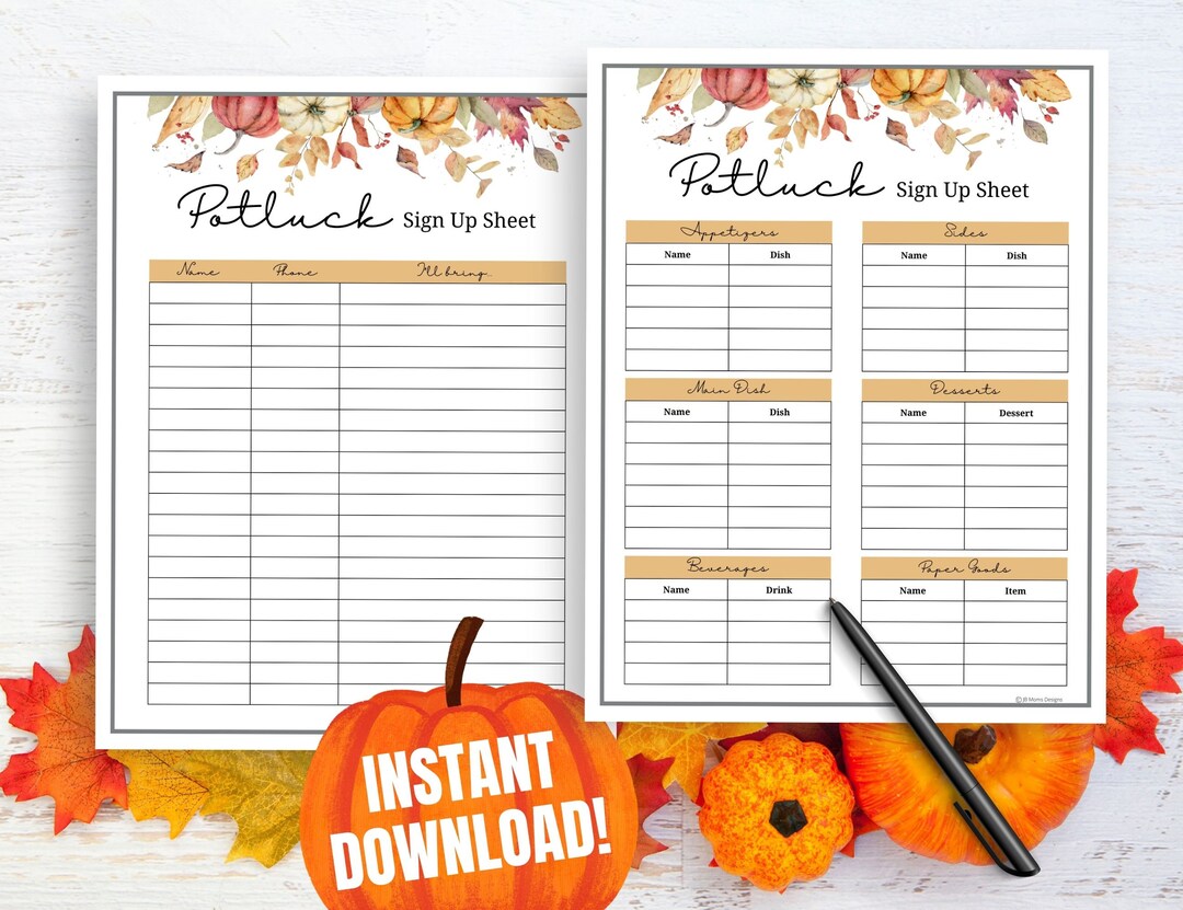 Fall Potluck Sign up Sheet, Thanksgiving Signup Sheet, Friendsgiving ...