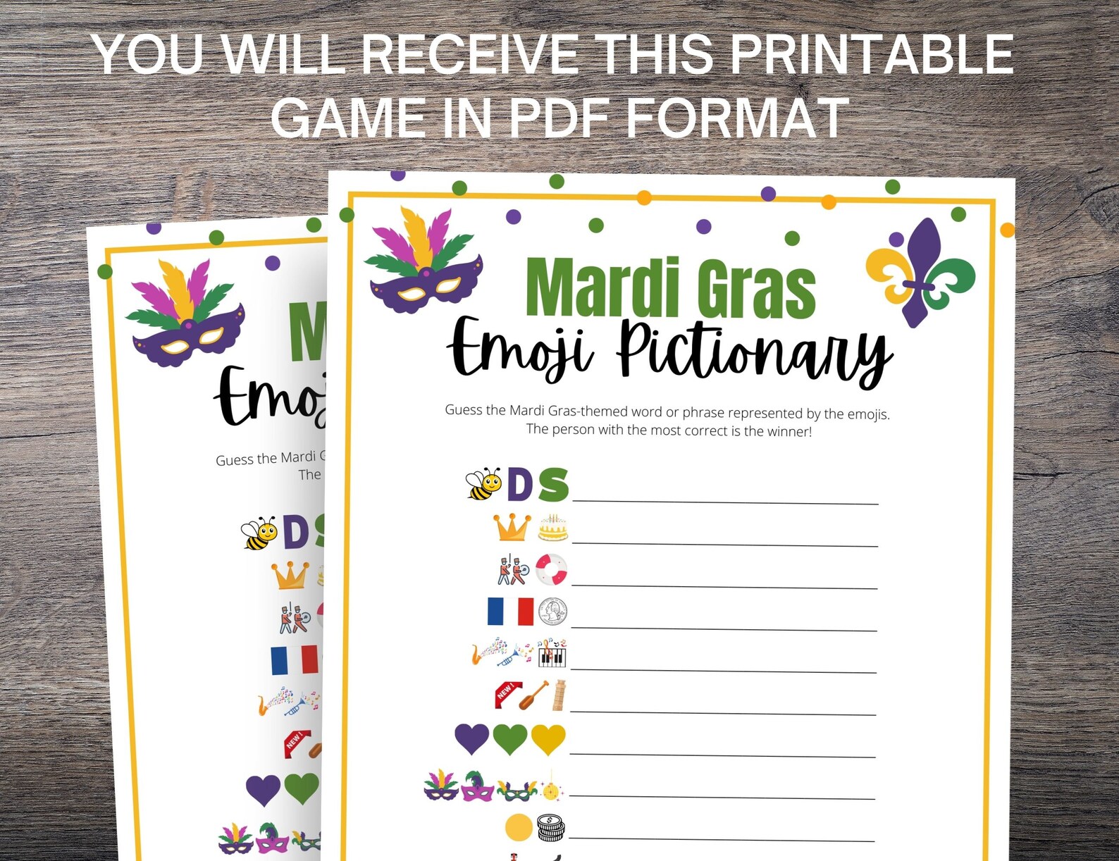 Mardi Gras Emoji Pictionary Game Fun Mardi Gras Games for - Etsy