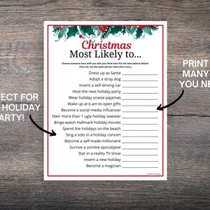 Christmas Most Likely Game, Christmas Party Guest Game, Christmas ...
