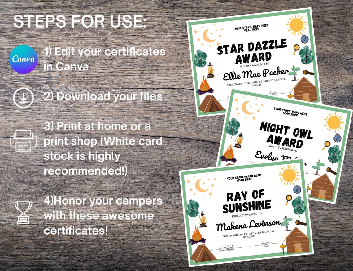 LDS Girls Camp Awards: Editable Printable Certificates (digital ...