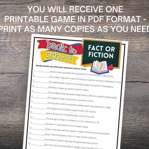 Back to School Fact or Fiction Trivia Game, First Day of School Game ...