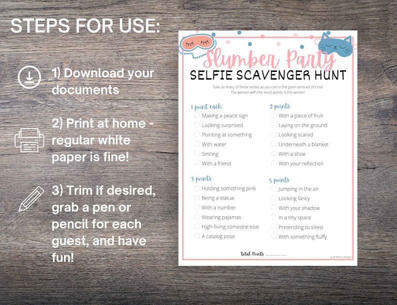 Slumber Party Selfie Scavenger Hunt Game Fun Sleepover Game - Etsy