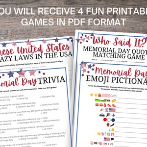 Memorial Day 4-game TRIVIA BUNDLE Fun Memorial Day Trivia - Etsy