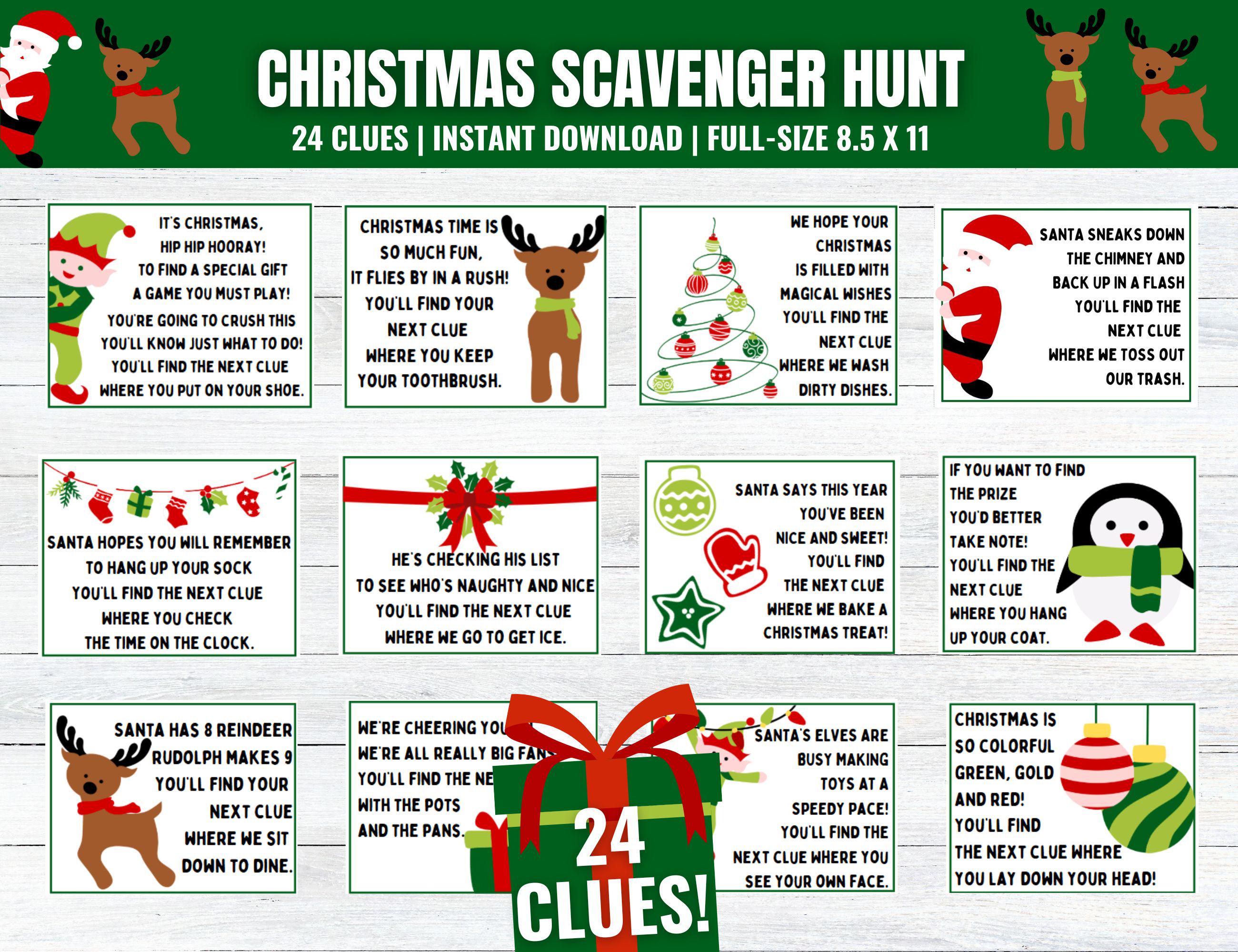 Christmas Scavenger Hunt: 24 Holiday Clues for Kids (instant Download ...