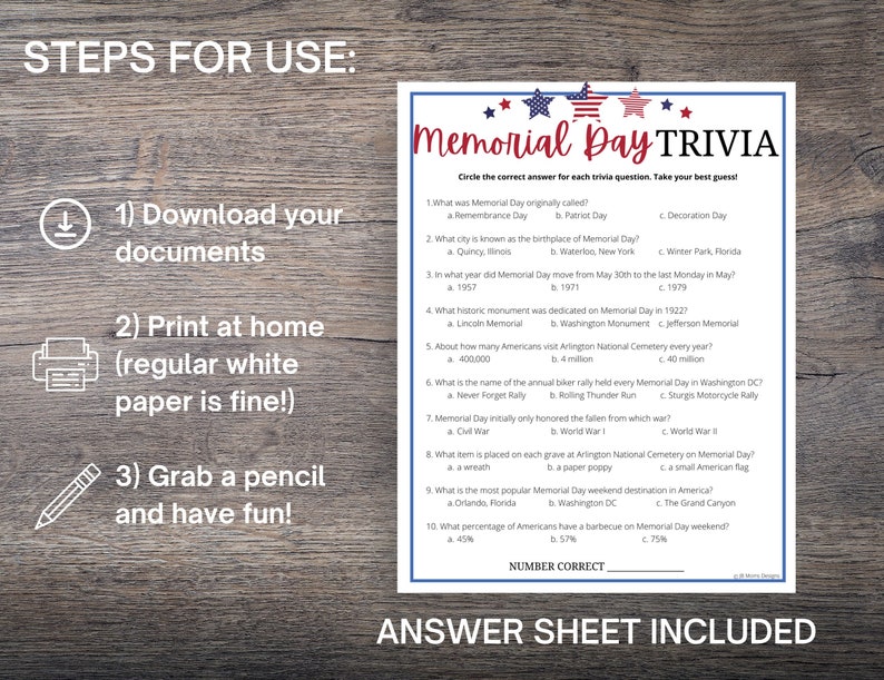 Memorial Day 4-game TRIVIA BUNDLE Fun Memorial Day Trivia - Etsy