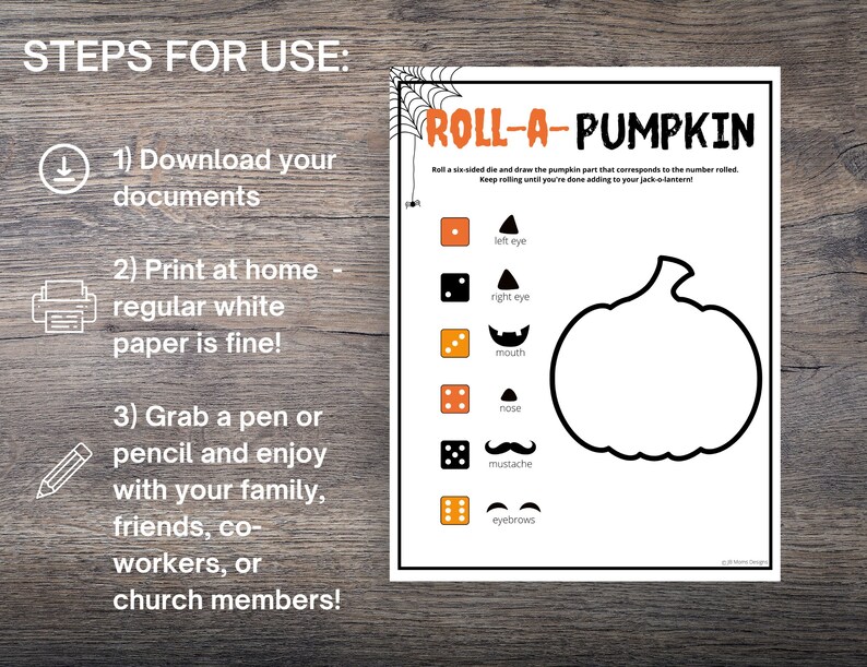 Halloween Roll A Pumpkin Game: Kids Printable Party Activity (PDF) - Etsy