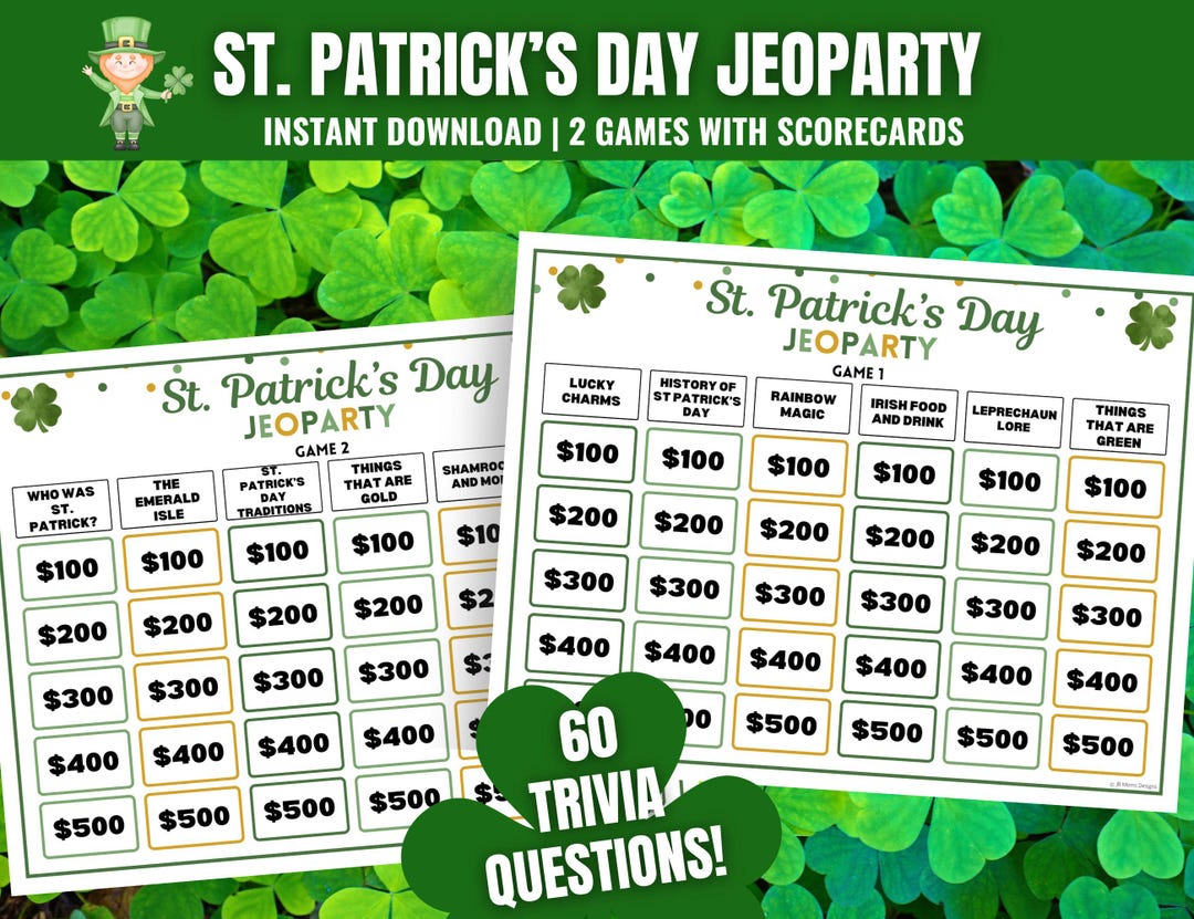 St Patricks Day Jeoparty Game, St Patricks Day Party Game, St Patricks ...