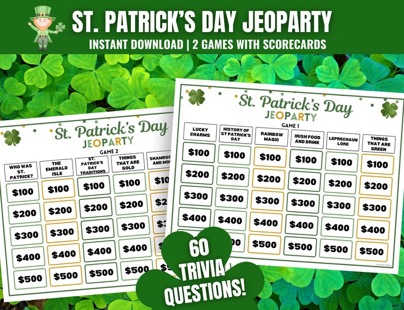 St. Patrick's Day Jeoparty Game: Trivia Party (PDF Download) - Etsy