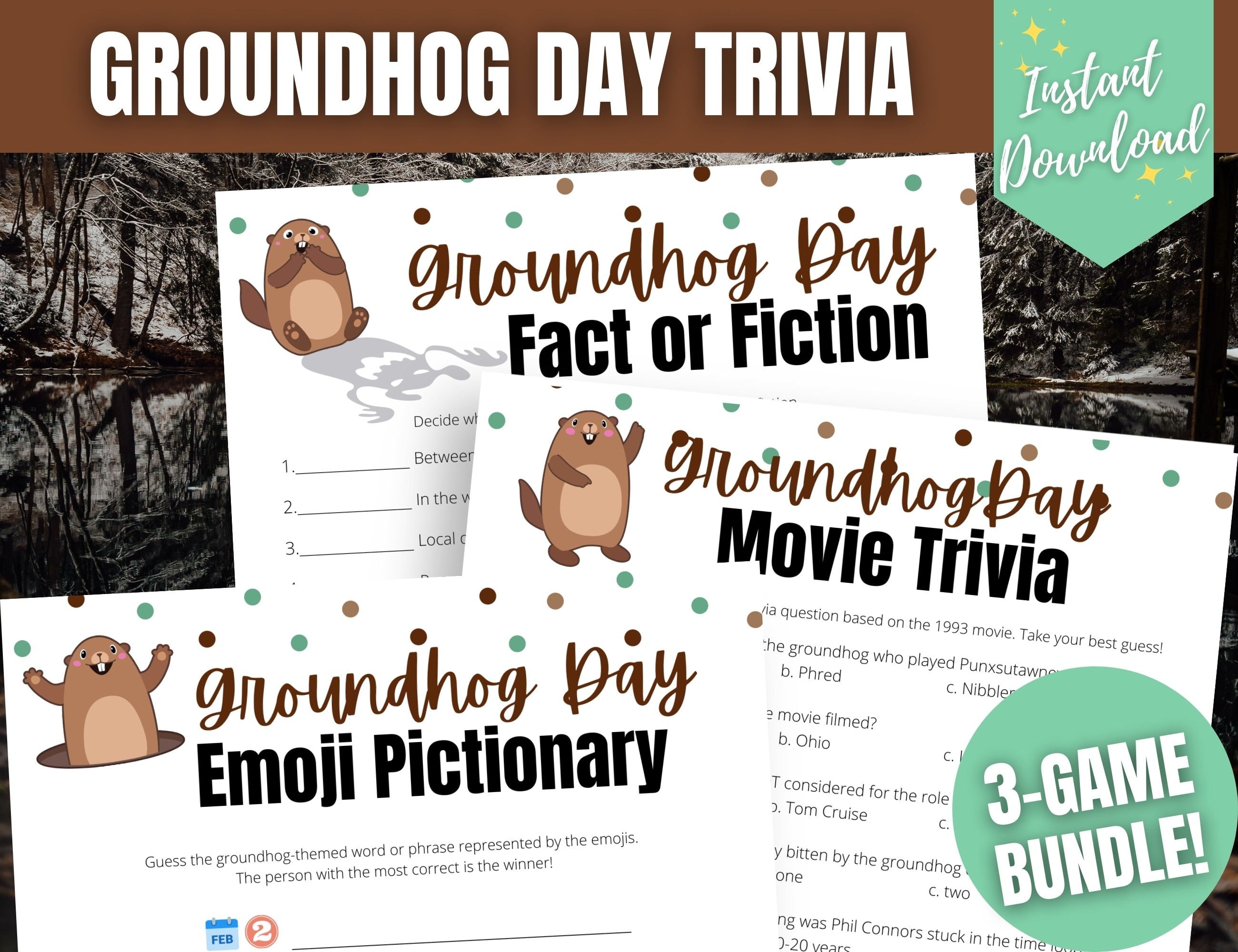 Groundhog Day 3-game TRIVIA Bundle Fun Groundhog Day Party - Etsy