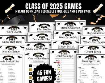 Pink Graduation Party Games, 10 Printable 2025 Graduation Games for a ...