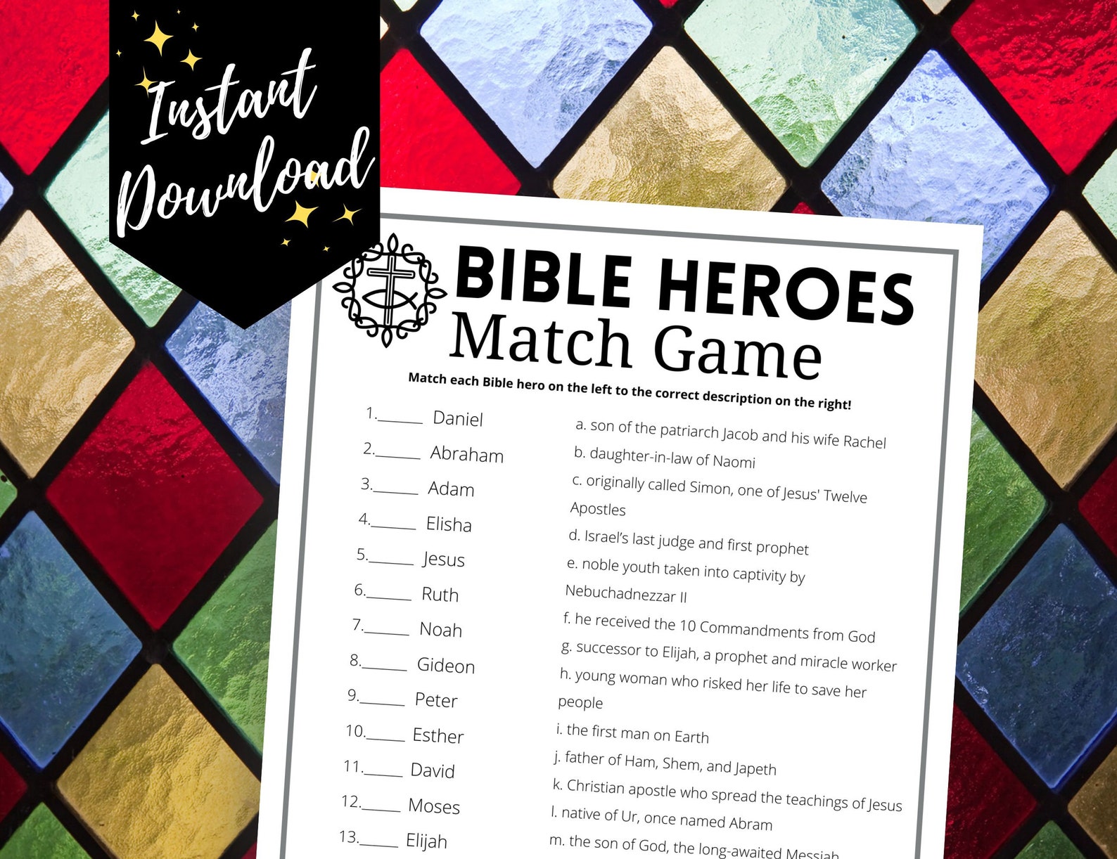 Bible Heroes Matching Game: Church Sunday School Activity (digital ...