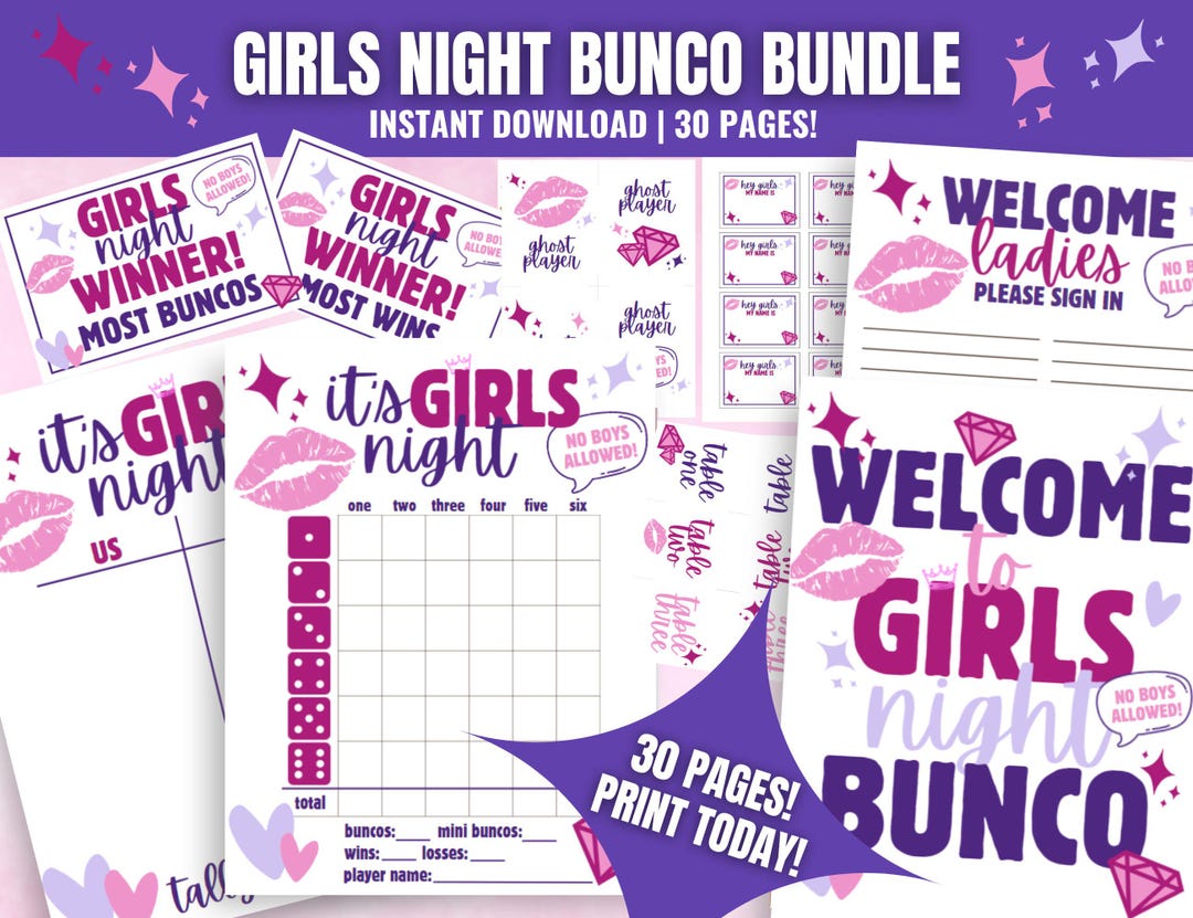 Girls Night Bunco Bundle: Printable Ladies Night Scorecards, Tally ...