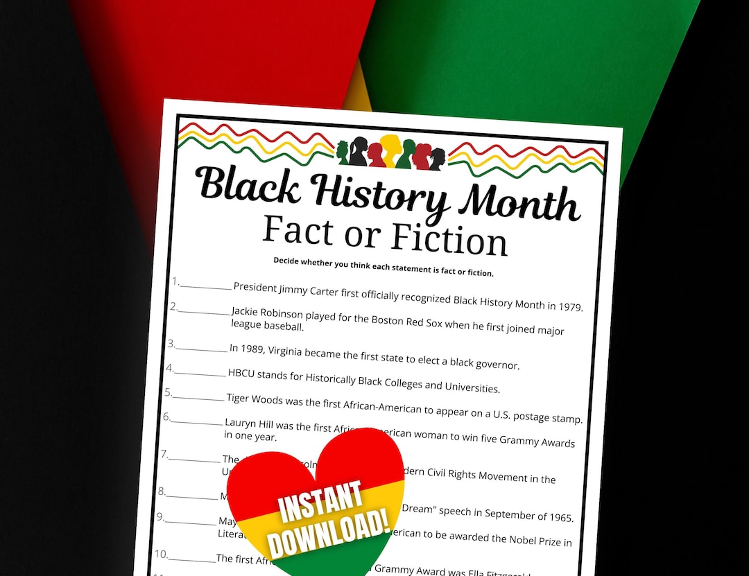 Black History Month Fact or Fiction Trivia Game (printable) - Etsy