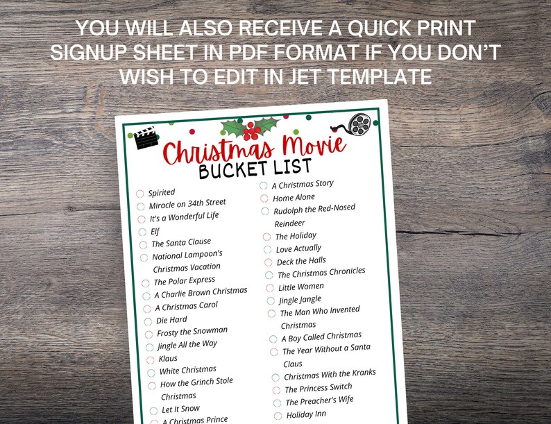 Christmas Movie Bucket List Printable: Editable Holiday Checklist ...