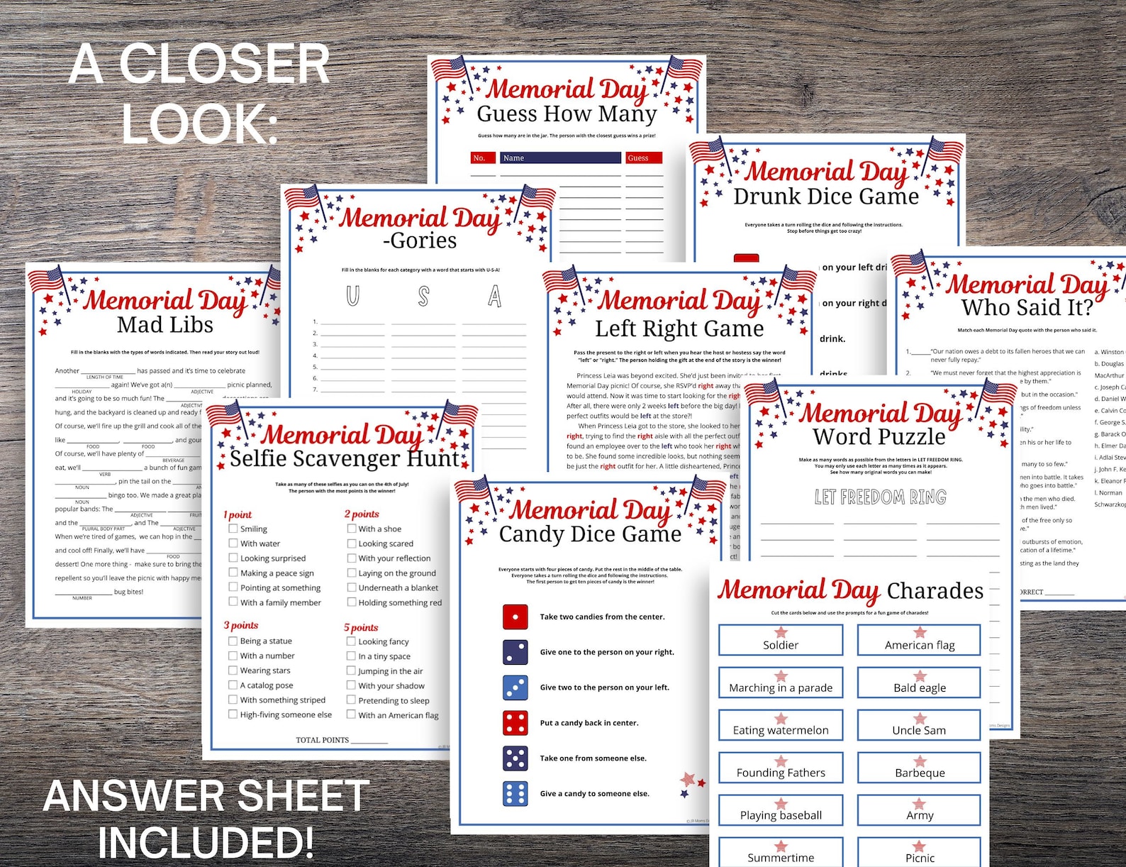 Memorial Day Games MEGA Bundle: 50+ Printable Activities and ...