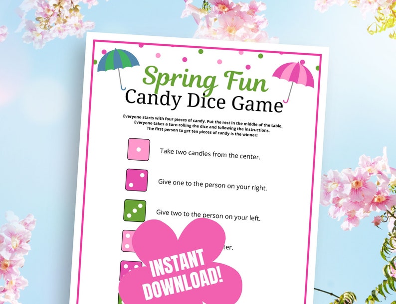 Spring Candy Dice Game: Fun Printable Party Activity (PDF) - Etsy