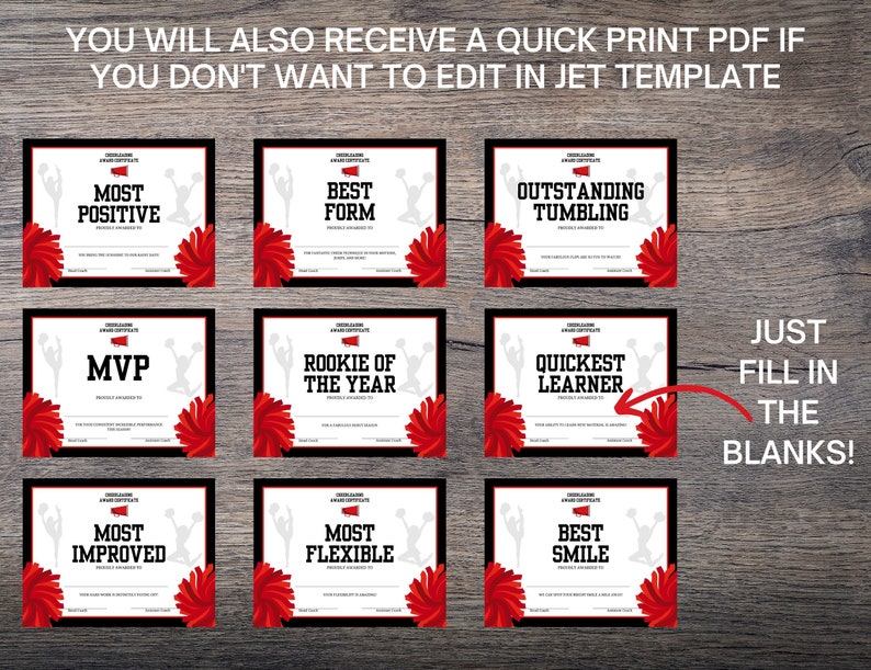 Editable Cheerleading Award Certificates: Team Awards With Red Pompoms ...