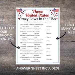 American States Trivia Game: Patriotic 4th of July Quiz (digital ...