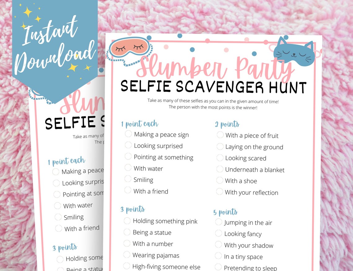 Slumber Party Selfie Scavenger Hunt Game Fun Sleepover Game - Etsy