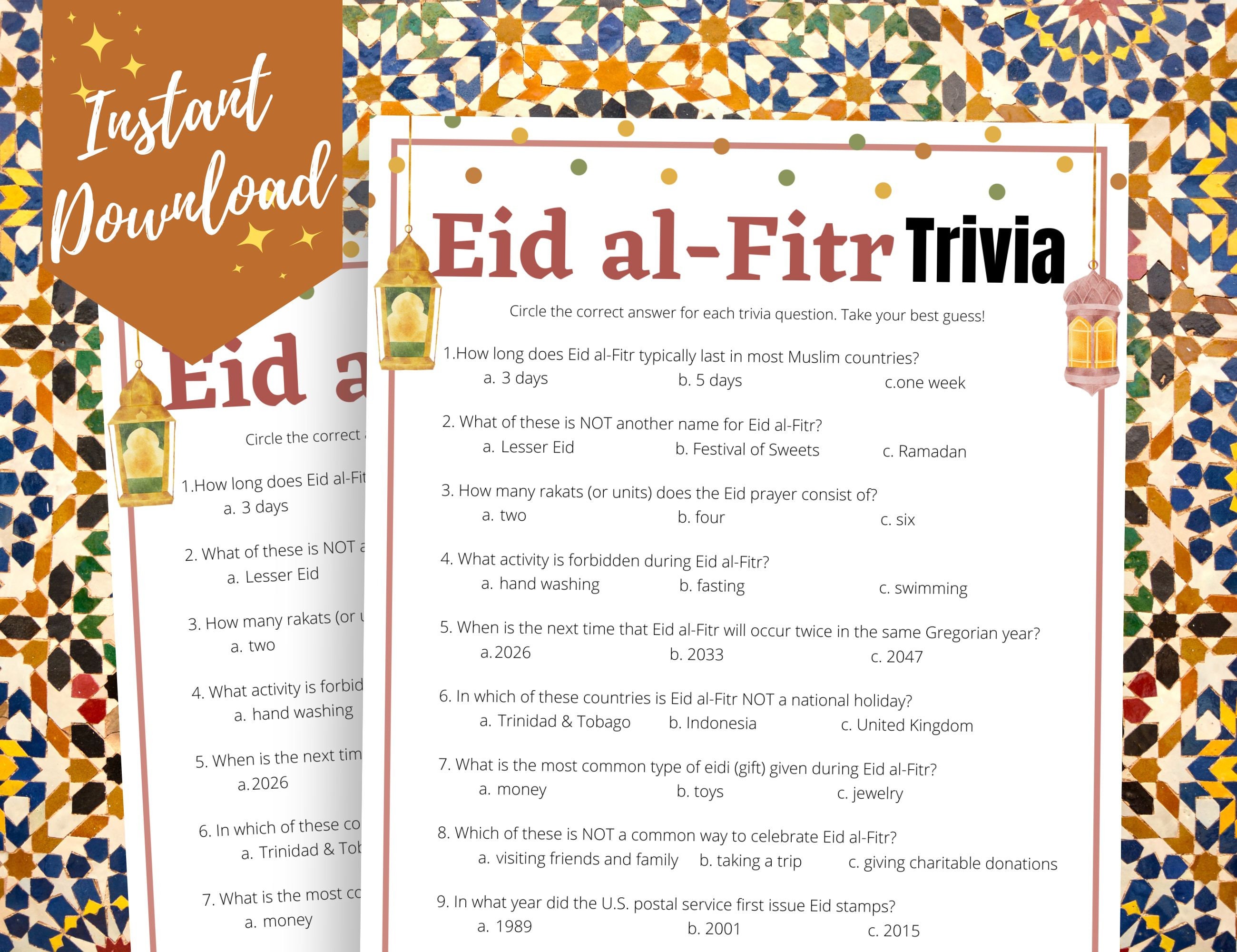 Eid Al-fitr Trivia Game: Printable Quiz (digital Download) - Etsy