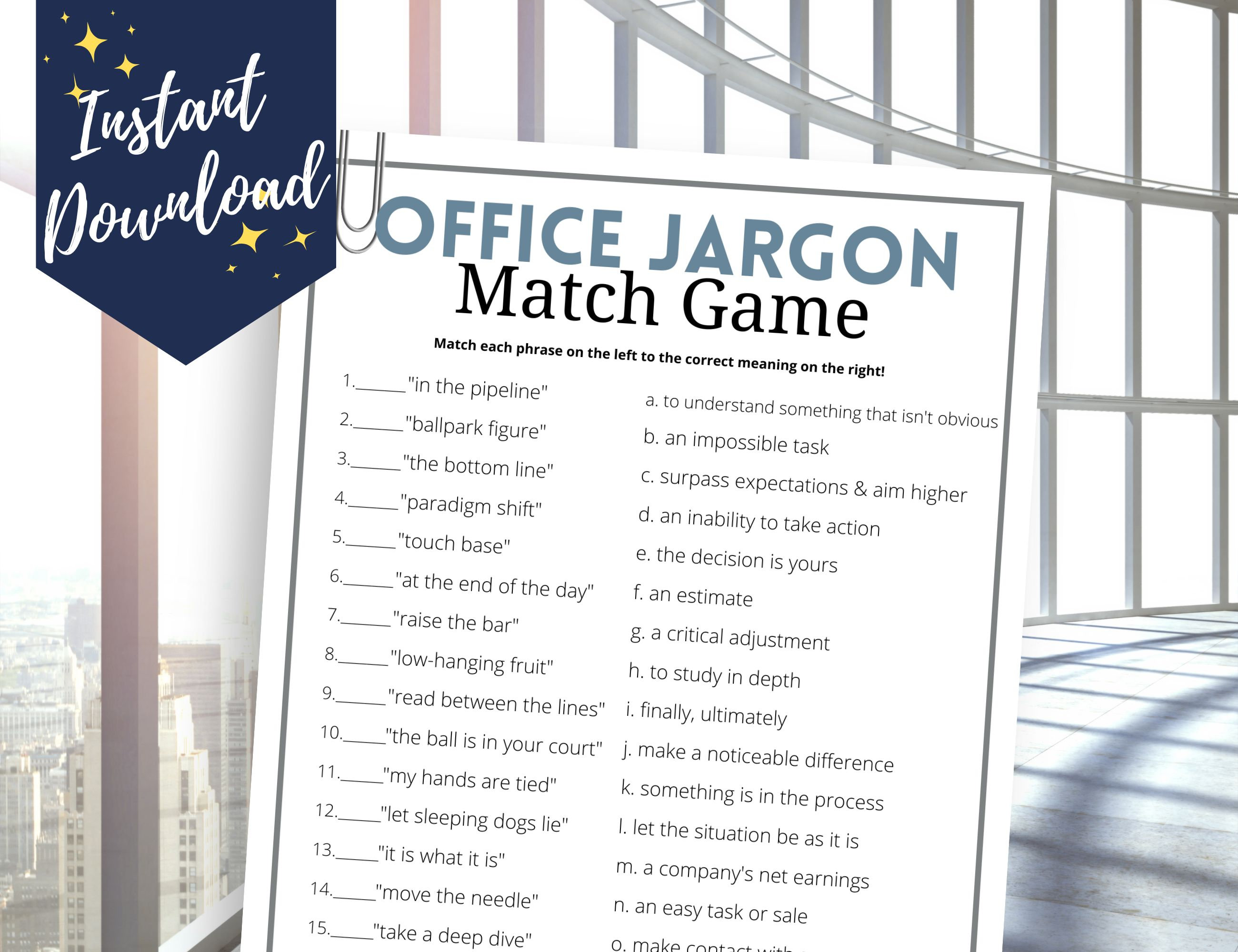 Office Jargon Matching Game: Work Party Team Building (printable PDF ...