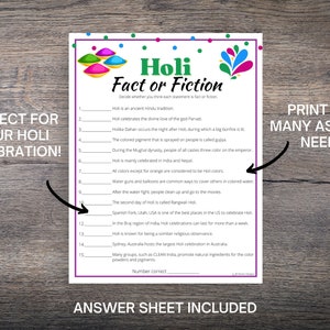 Holi Fact or Fiction Trivia Game Fun Holi Quiz Game How to - Etsy