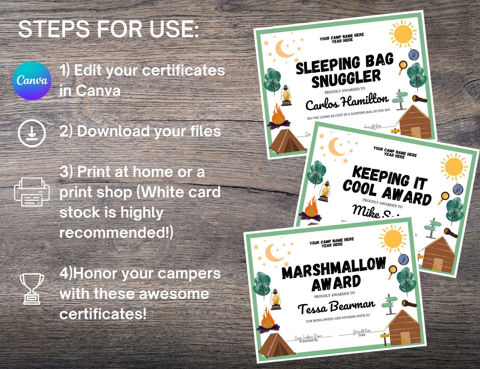 Editable Summer Camp Awards: Printable Certificates (instant Download ...