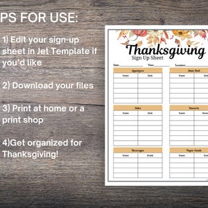 Thanksgiving Potluck Sign-up Sheet: Dinner, Church, Office (PDF ...